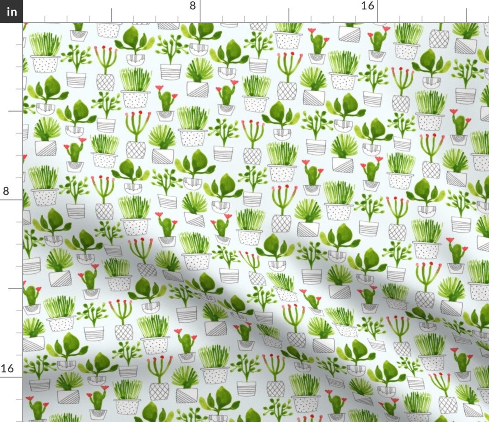 Watercolor Cactus Fabric Little Green Plants by Zoe Ingram - Etsy