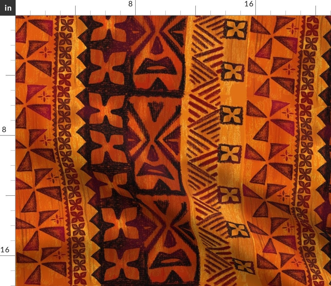 Tiki Tapa Fabric Tapa Flower by Woodyworld Brown Orange - Etsy