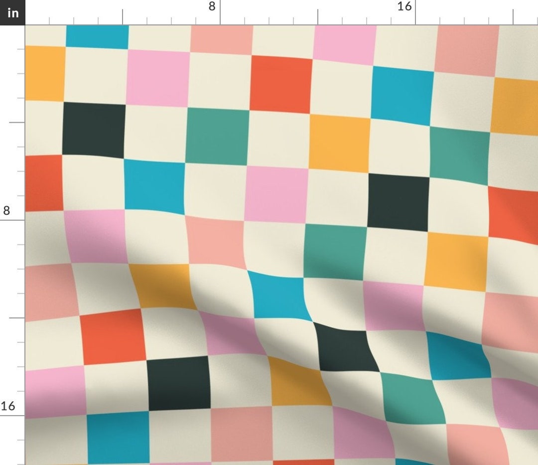 Retro Checkerboard Fabric Bright Mid-century Check by Stephaniewest ...