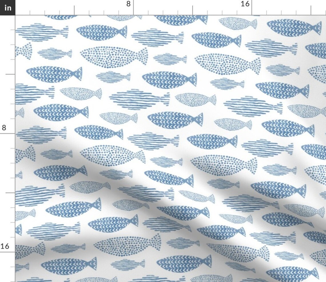 Watercolor Fabric Blue Fish in Watercolor by Tasiania - Etsy