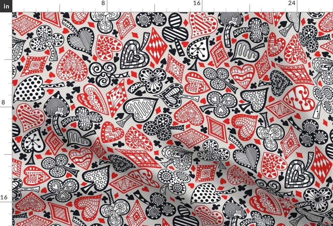 Card Games Fabric - Playing Card Motifs by Lalalamonique - Red Black ...