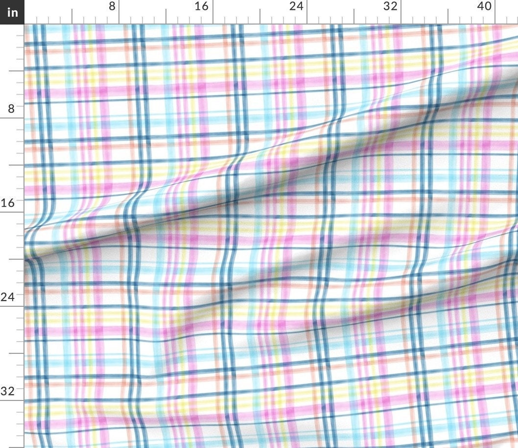 Easter Plaid Fabric Watercolor by Littlearrowdesign Spring - Etsy