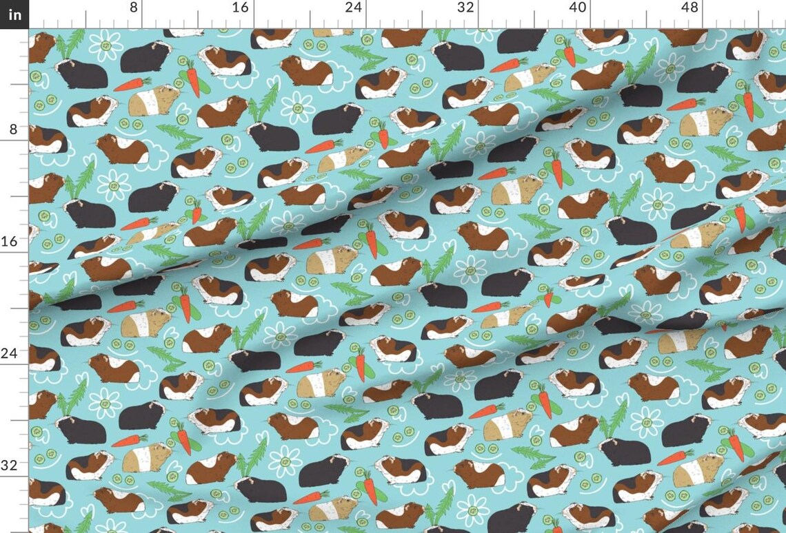 Blue Guinea Pigs Pets Fabric - Lovely Guinea Pigs or Cavias by Hala ...
