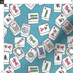 Mahj Game Blue Fabric - Mahjong Tiles for Mahj Game on Aqua Background ...