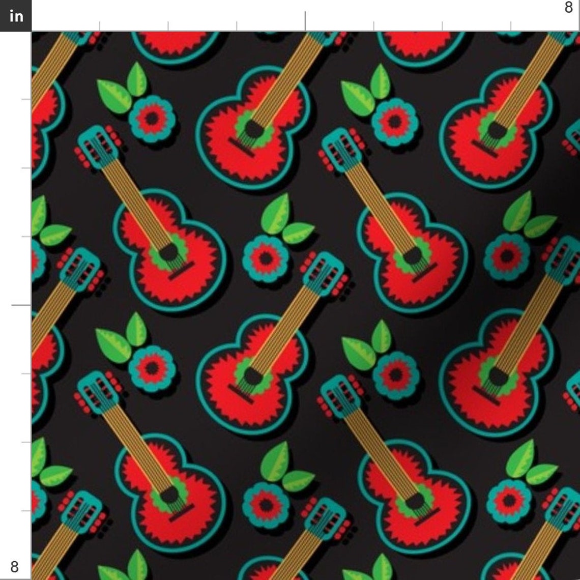 Tiny Scale Mexican Guitars Fabric Mexican Pattern by Tatyana - Etsy