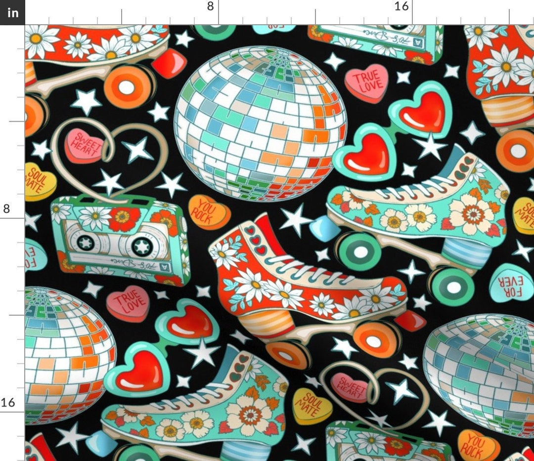 Disco Fabric Dazzling Disco Dream on Black by Perrinphilippa Disco ...