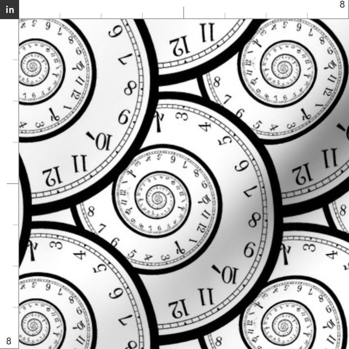 Swirly Clocks Fabric Caught in A Time Loop bw 6 by - Etsy
