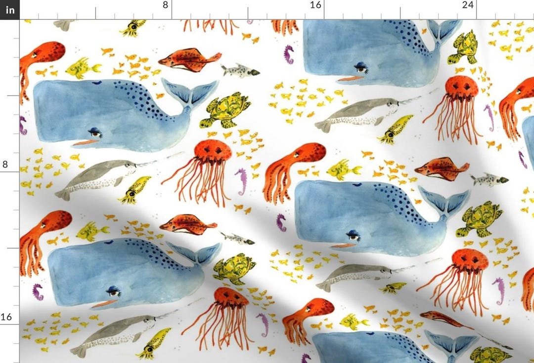 Nautical Sea Creatures Fabric Underwater Friends by Taraput Watercolor ...