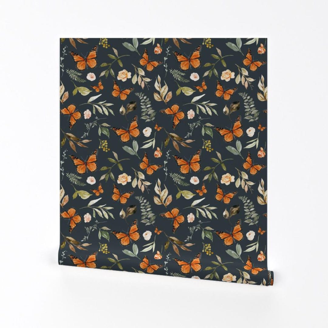 Butterfly Wallpaper - Monarch Butterflies by Hipkiddesigns - Dark Blue ...