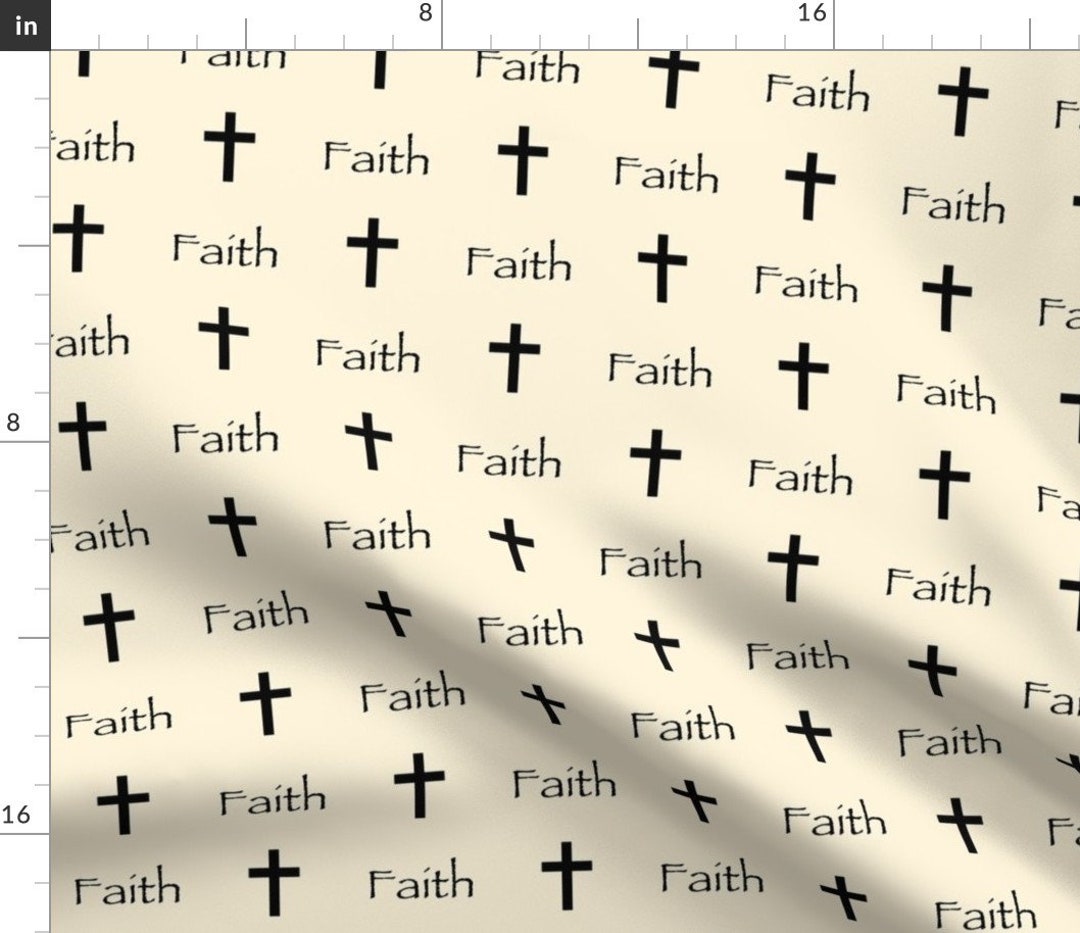 Faith Fabric Faith by Thinlinetextiles Faith Cream Black Religious ...