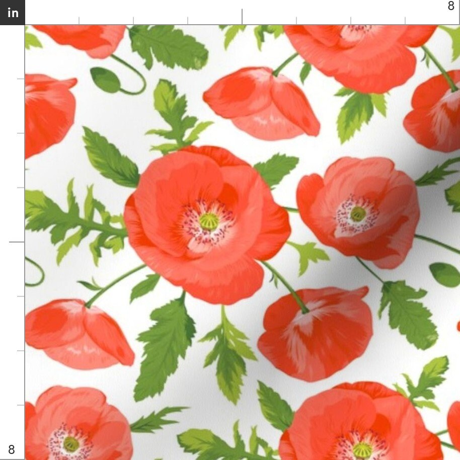 Red Poppies Fabric seamless Pattern With Beautiful Red - Etsy