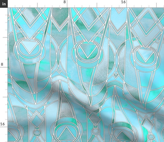 Art Deco Fabric Iridescent Turquoise Art Deco Large by - Etsy