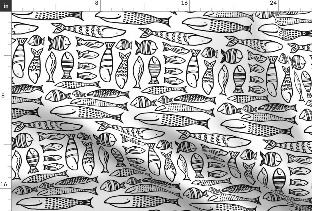 Fish Fabric - Funky Fish (black White) by Pattyryboltdesigns - Fish ...