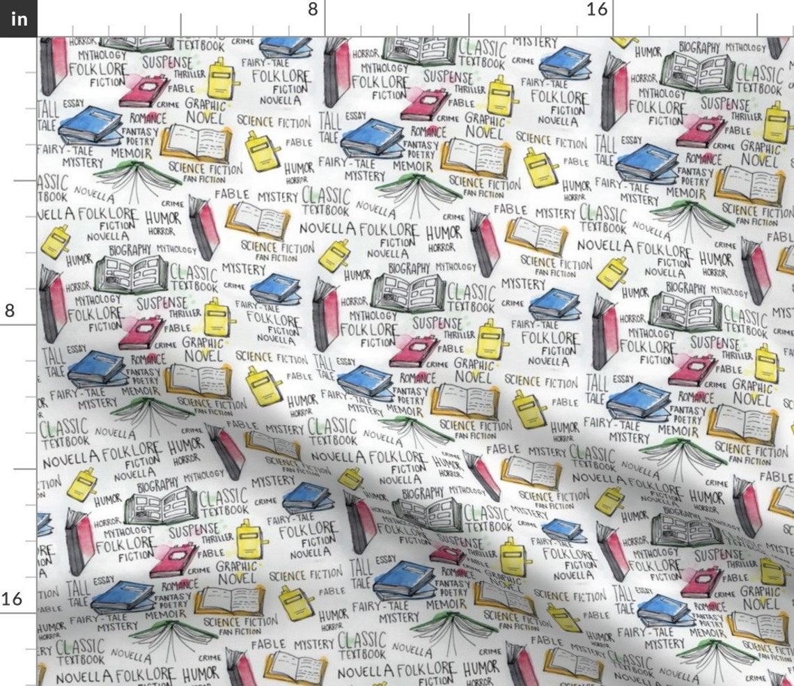 Book Genres Fabric Books by Trizzuto Watercolor Library - Etsy