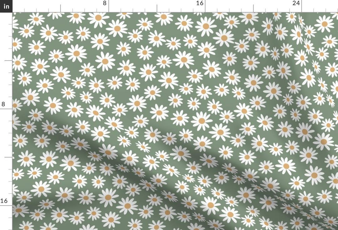 Sage Daisy Floral Apparel Fabric - Daisy Green by Charlottewinter ...