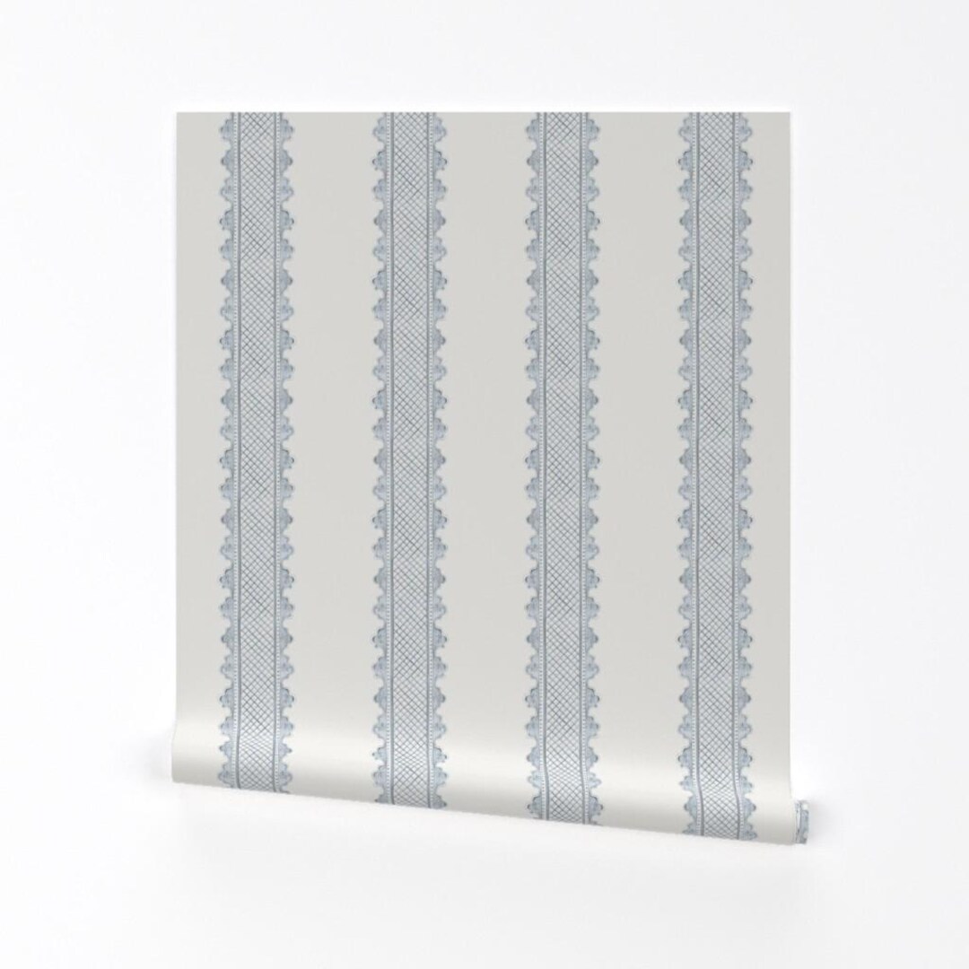 Preppy Blue Stripes Removable Peel and Stick Wallpaper - Rococo Baroque ...