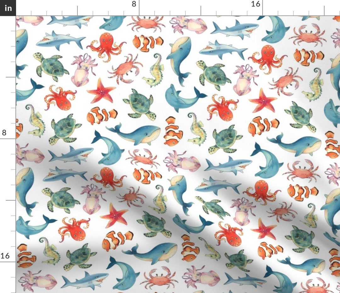 Sea Animals Fabric Sea Animal Patterns by Silveroakdesign Whales Turtle ...