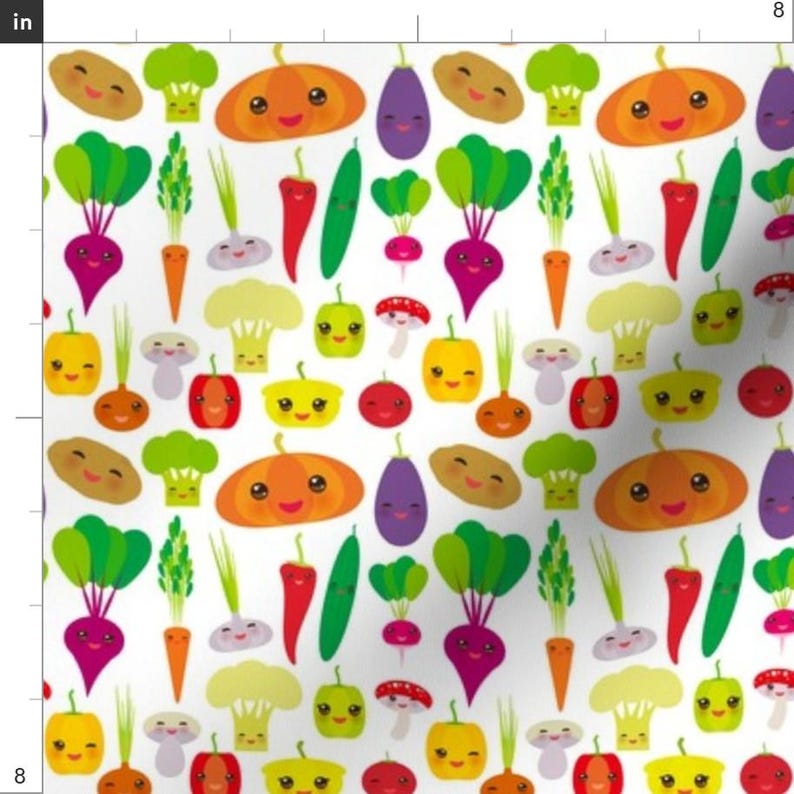 Veggies Fabric - Kawaii Vegetables Peppers Pumpkin Beets Carrot ...