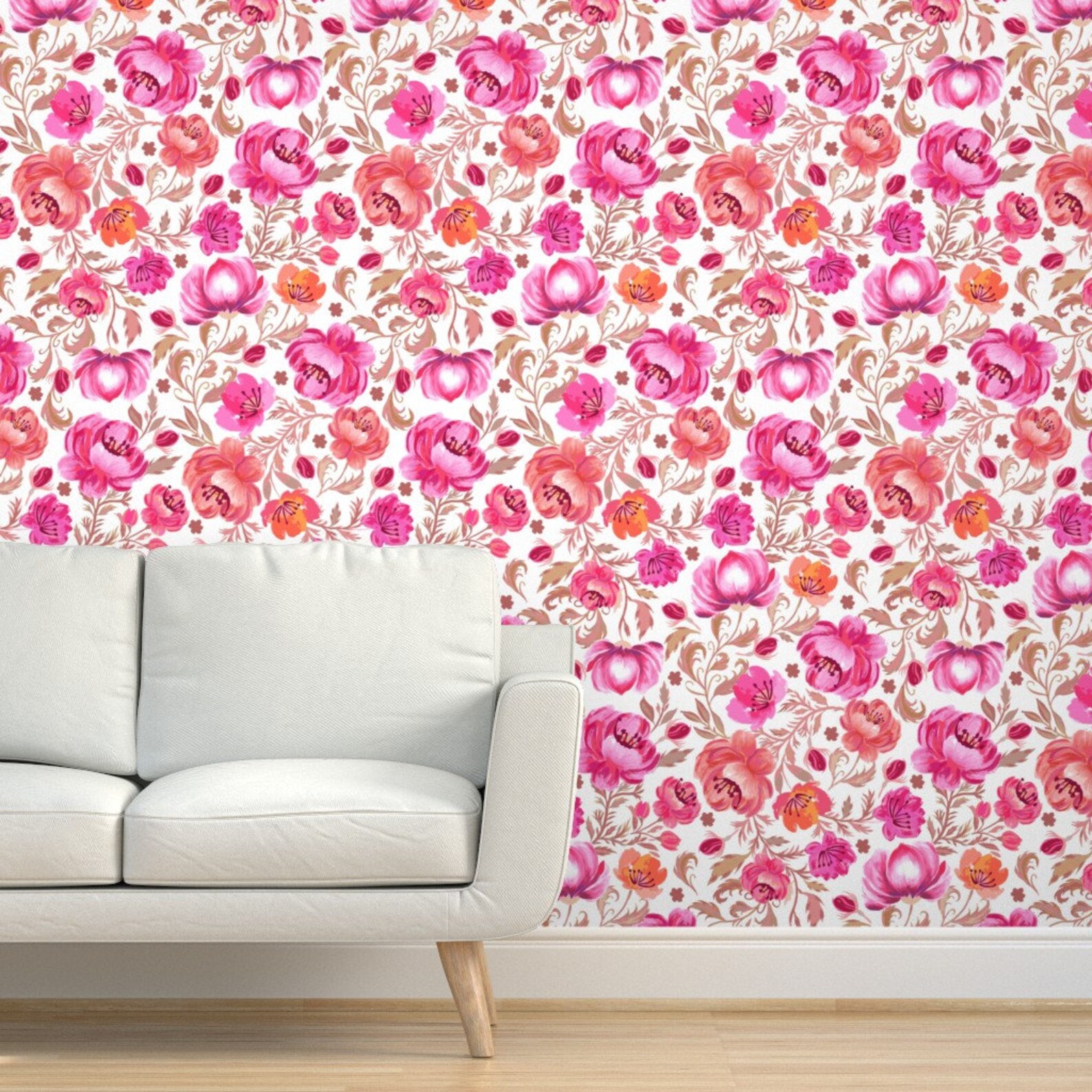 Rococo Floral Fabric Rococo Garden by Jill O Connor Pink - Etsy