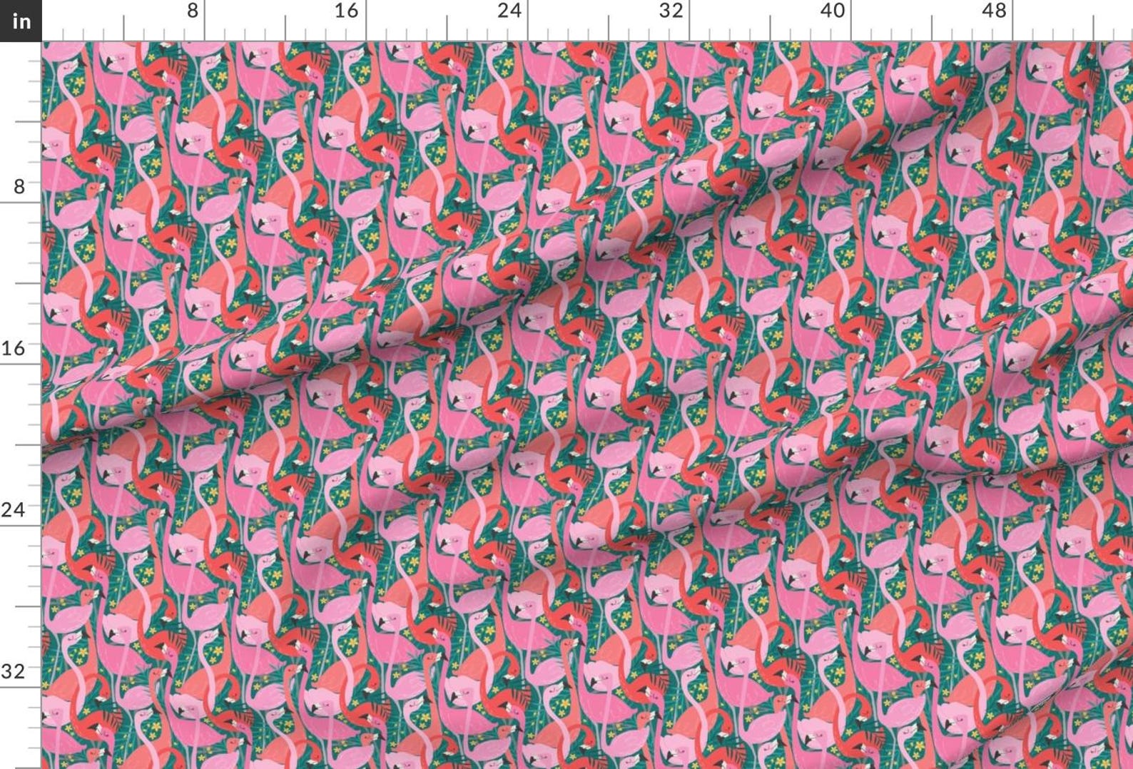 Flamingo Tropical Birds Pink and Blue Fabric - Flock of Flamingos by ...