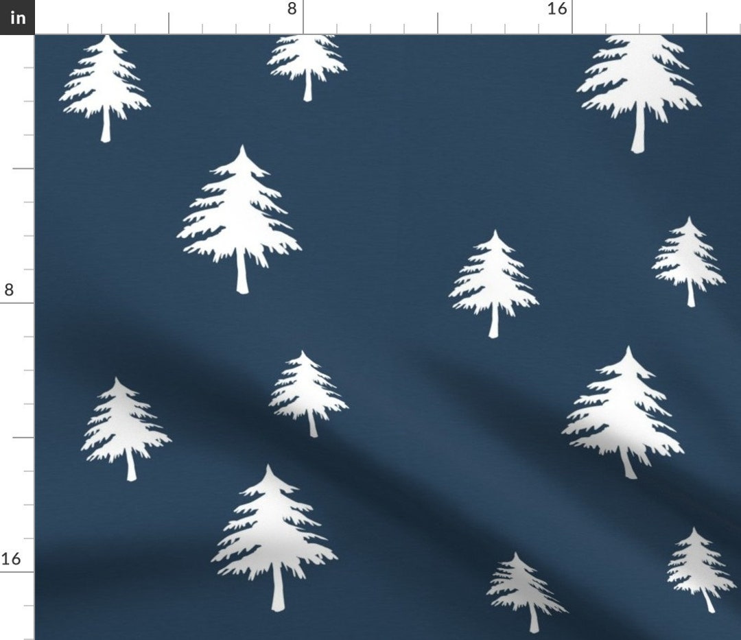 Navy Tree Fabric Trees on Navy Linen by Modfox Navy - Etsy