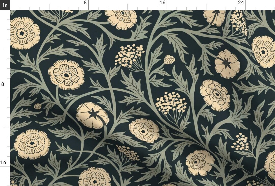 Blue Floral Fabric - Edith Antique Navy by Scarlet_soleil - Cream ...