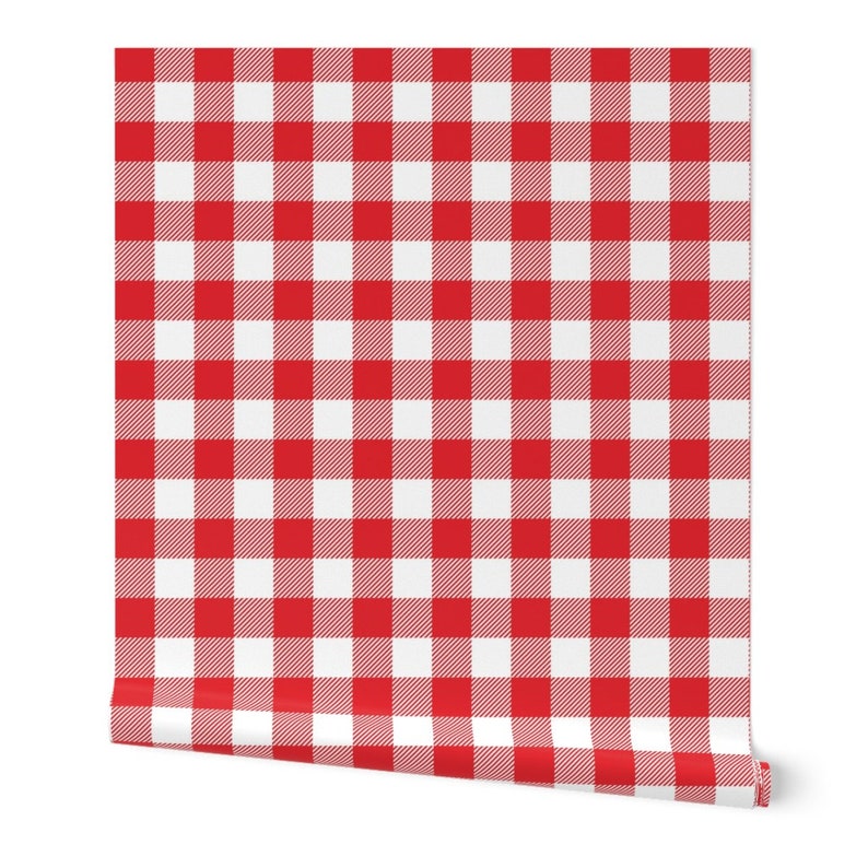 Modern Gingham Wallpaper Gingham Red One by Juliesfabrics - Etsy