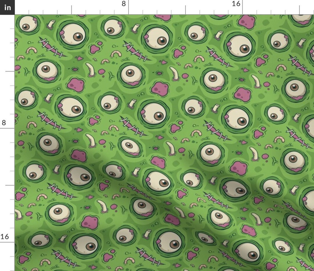 Creepy Eyeball Fabric Isoup by Sandityche Halloween Zombie Green Goo Slime Monster Zombie Cotton ...