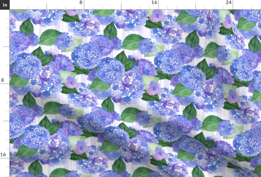 Blue Hydrangeas Fabric - Watercolor Violet Floral Botanical Painted ...