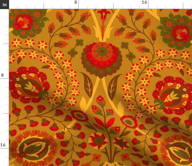 Orange Medieval Damask Fabric Serpentine 869d by Muhlenkott - Etsy