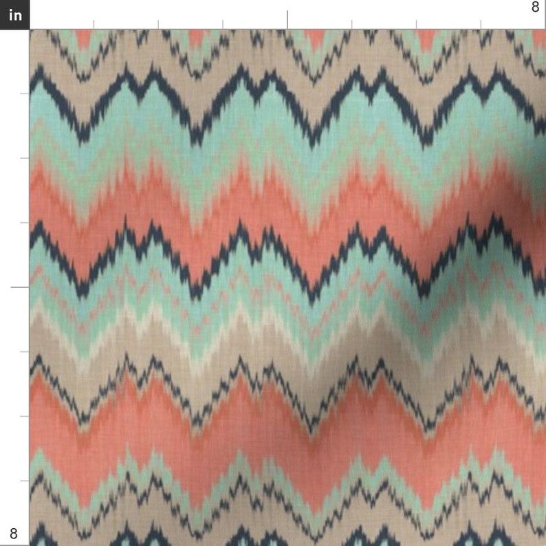 Ikat Fabric Half Scale Ikat Chevron in Coral Mint and Navy - Etsy