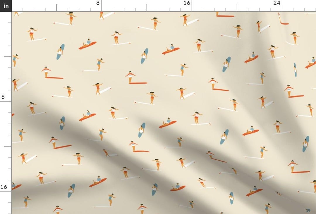 Surfing Fabric - Soul Surfers White by Tasiania - Surfing Beige ...
