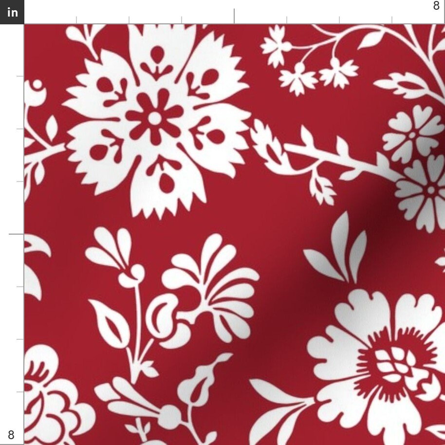 Classic Red and White Floral Fabric Olivia in White on | Etsy