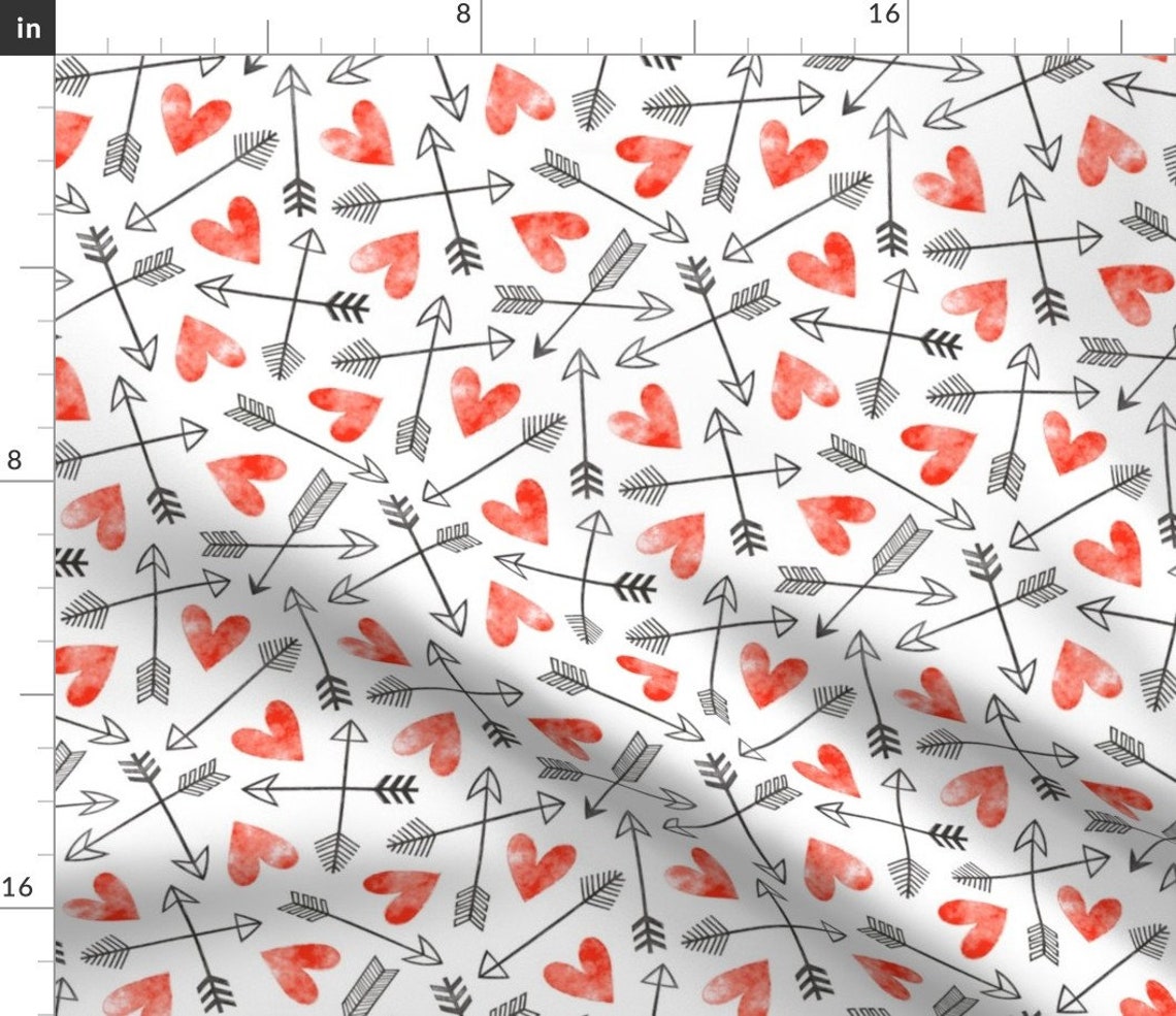 Arrow Fabric Arrows and Watercolor Hearts Love Valentine Red - Etsy