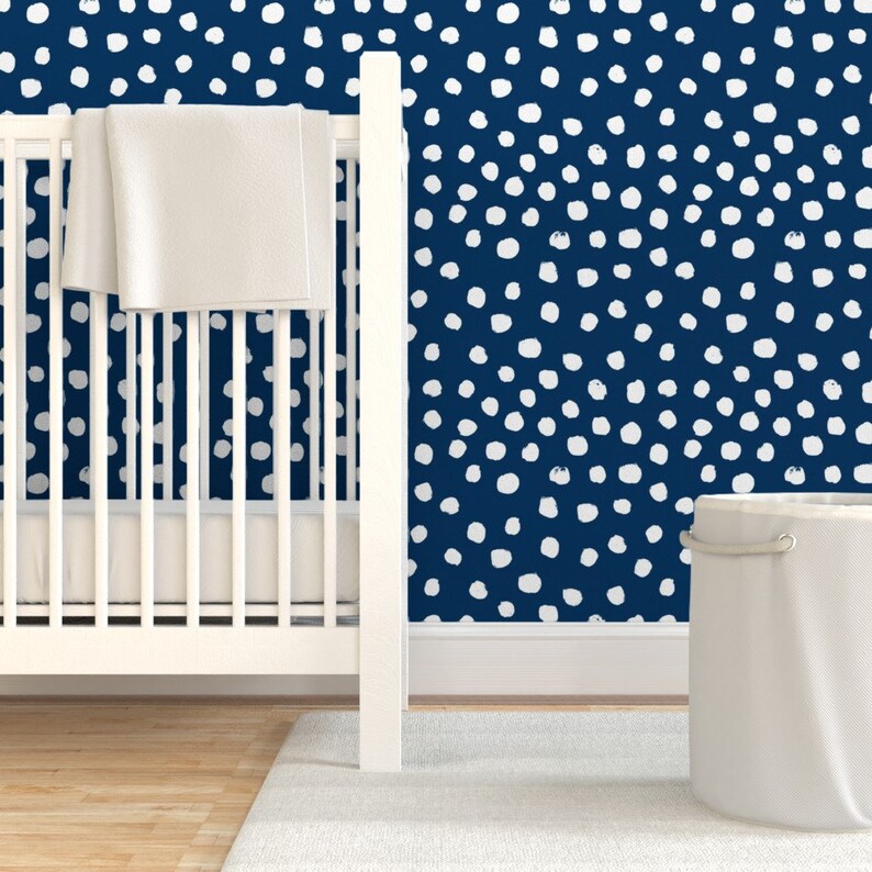 Dots Wallpaper Navy Painted Spots by Charlottewinter Navy - Etsy
