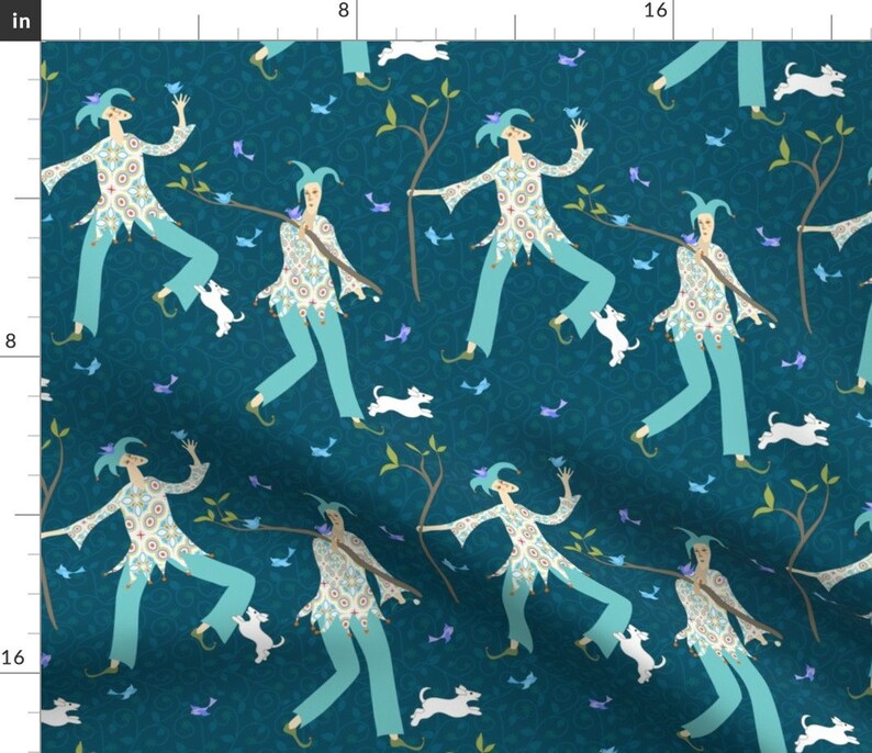 Blue Jester Fabric the Fool by Vo Aka Virginiao Blue | Etsy