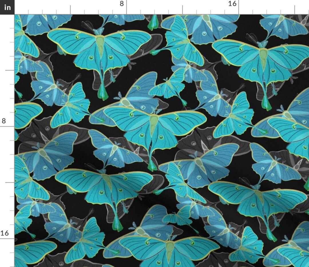 Luna Moth Fabric Moths Opalescent by Caela Bee Designs - Etsy