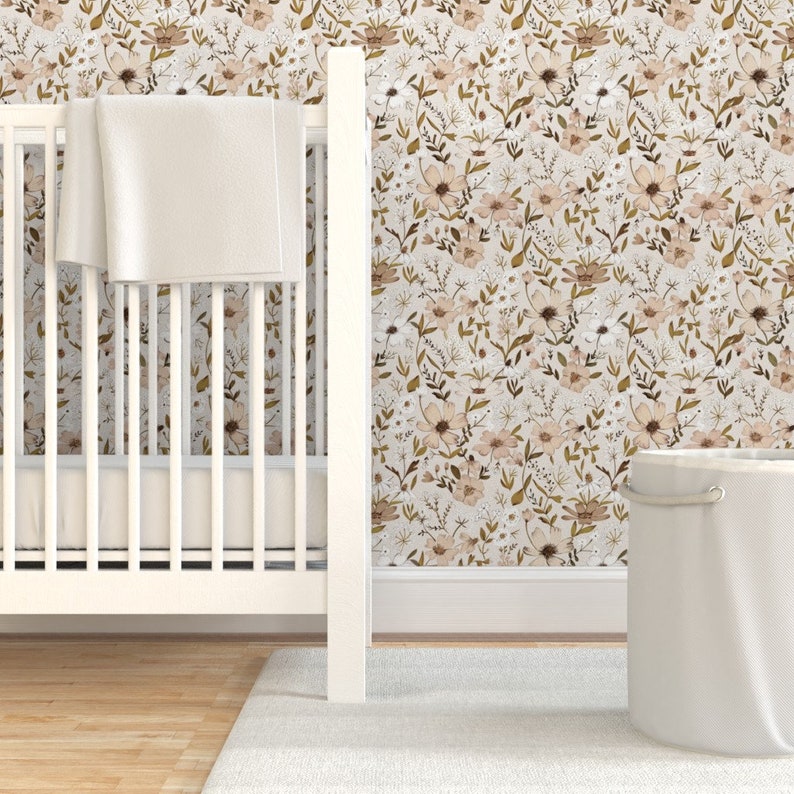 Neutral Floral Fabric Vintage-bloom 1 by Gomboc Beige - Etsy