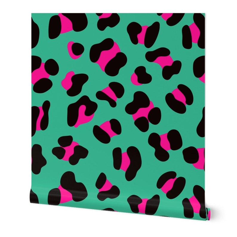 80s Wallpaper 80s Style Pink Green Leopard Print by Moab | Etsy