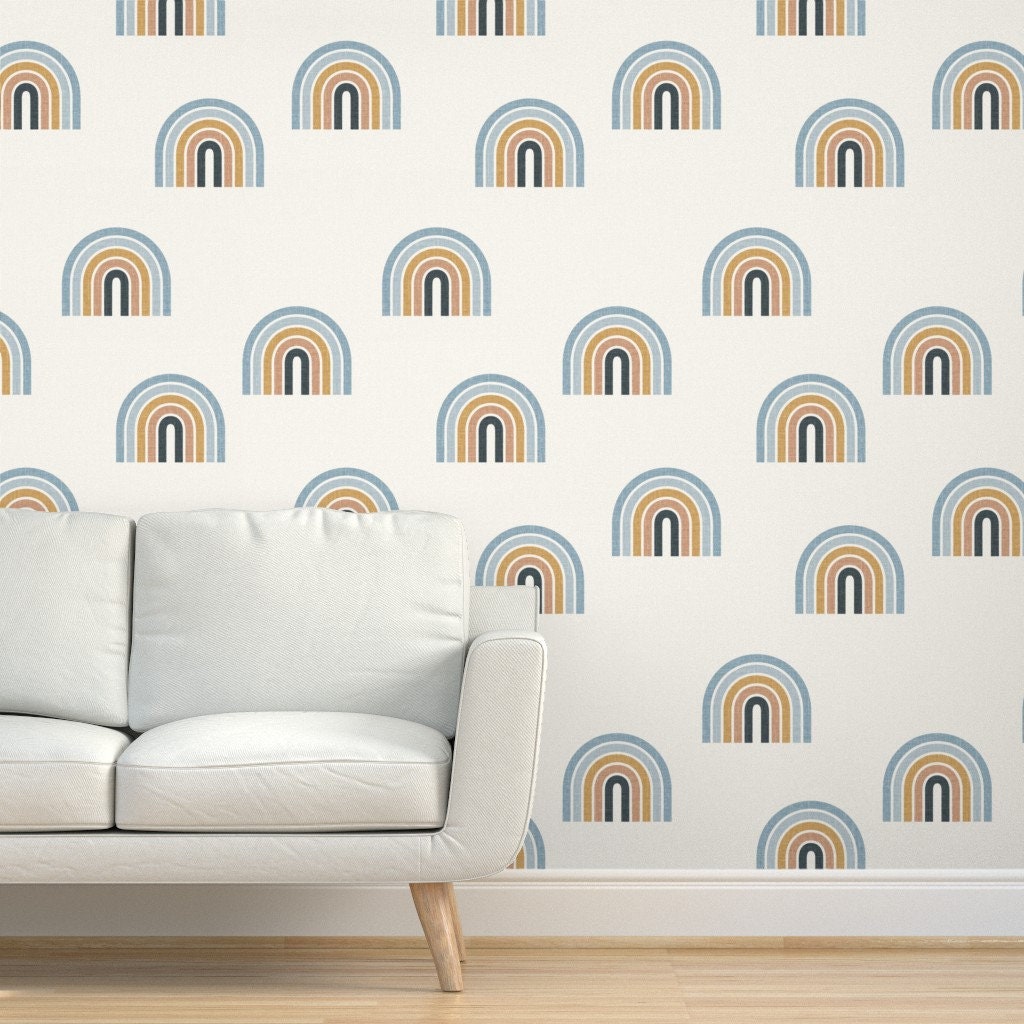 Retro Rainbows Wallpaper Scattered Rainbow by Erin Kendal | Etsy