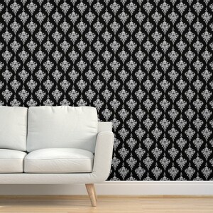 Skull Damask Wallpaper Skull Flower Damask Negative by - Etsy