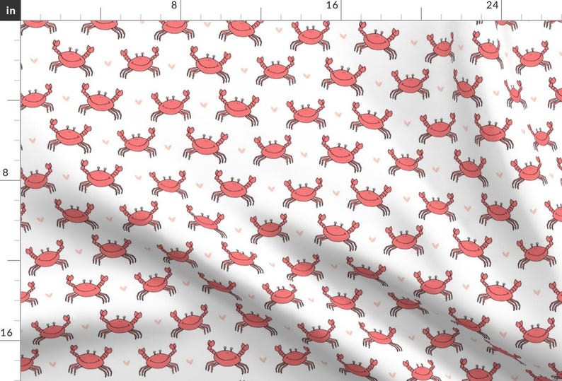Crab Fabric - Dancing Crab // Coral Crab Summer Nautical Crustacean ...