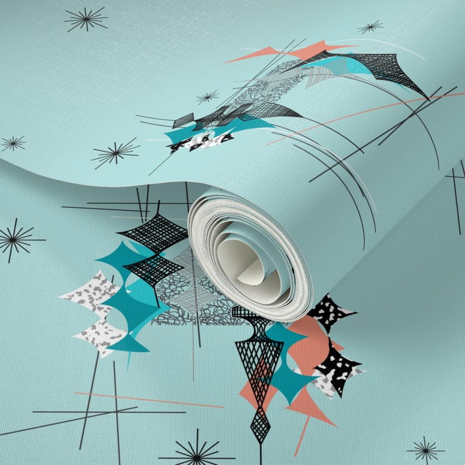 Atomic Wallpaper - Diamond Aqua Salmon Turquoise by Tonyanewton - Mcm ...