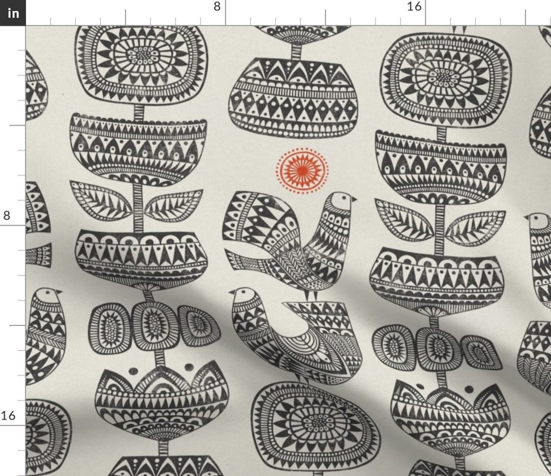 Scandi Floral Fabric Scandinavian Flora and Birds by Anequsa - Etsy