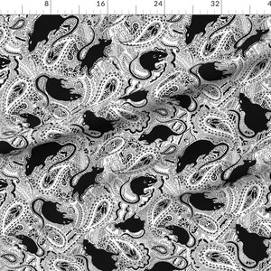 Rat Fabric Paisley Power Large Black Rat Print By | Etsy