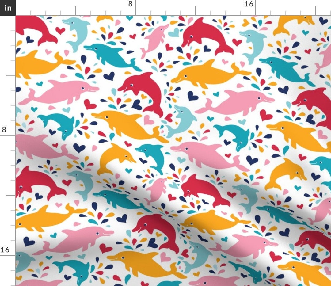 Dolphin Love Fabric Colorful Dolphins Pattern by Oksancia - Etsy