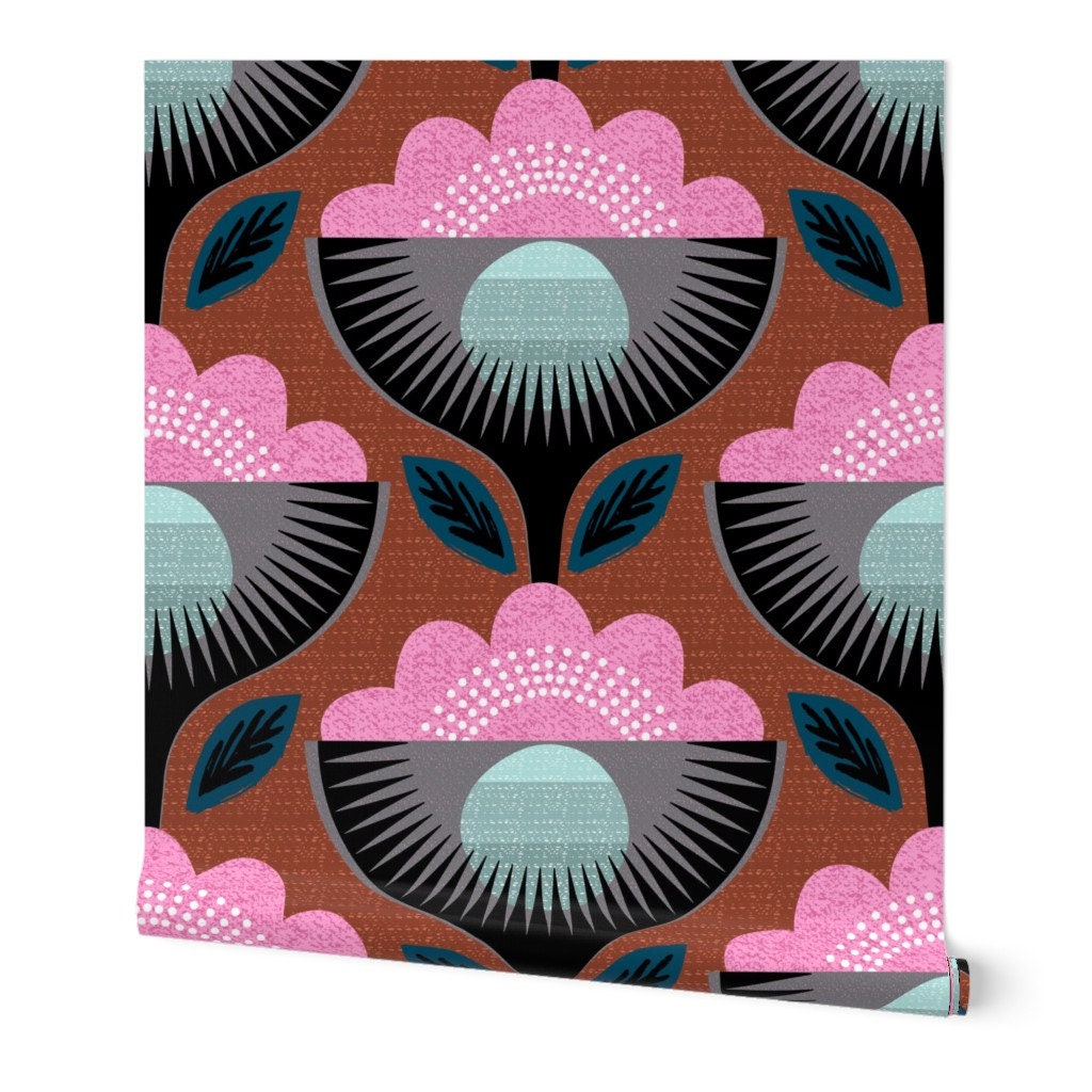 Mod Flowers Wallpaper Mod Deco Flower by Ottomanbrim Rust | Etsy