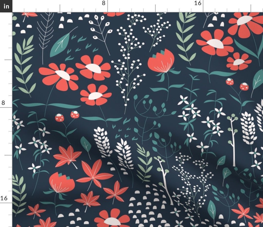 Teal Floral Fabric Flower Garden 001 by Bluelela Modern Botanical Dark ...