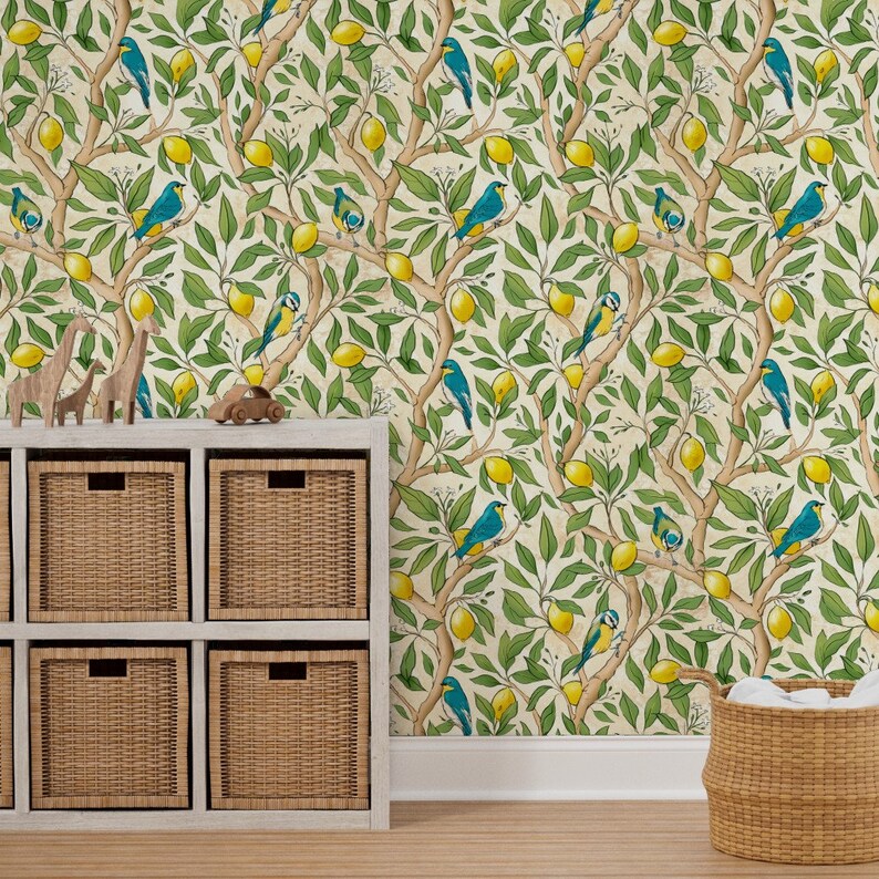 Nature Wallpaper Birds and Lemons by Chiaradesignstudio - Etsy
