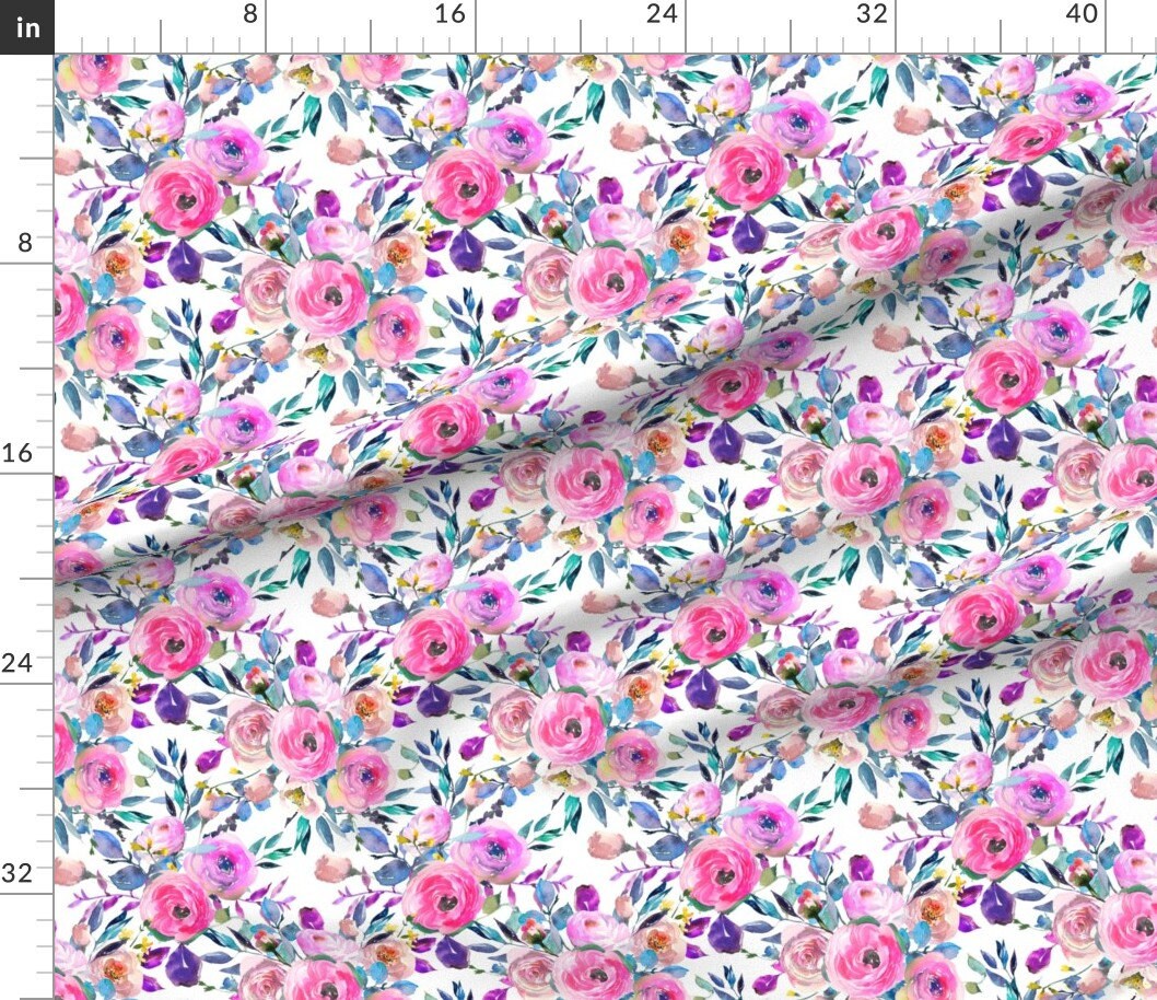 Pink Watercolor Flower Fabric Pattern-2 by Snugglyjacks - Etsy